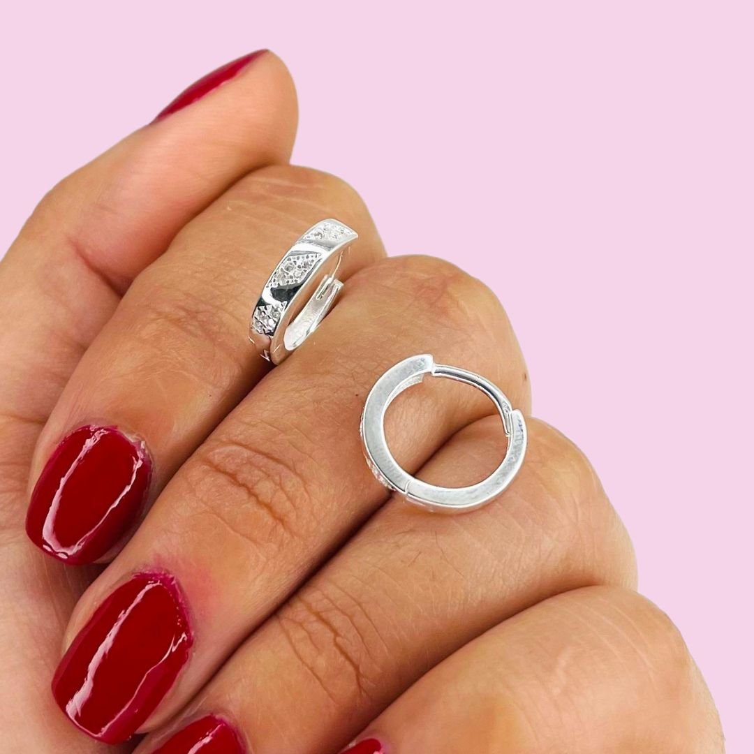 Aros Huggies Sofia Micropave blanca Plata Italiana