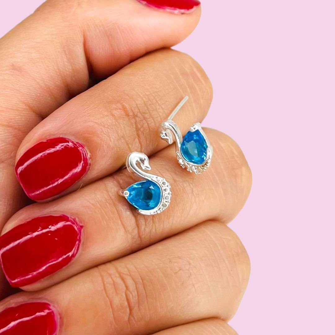 Aros Cisne con piedra Aguamarina Plata 925