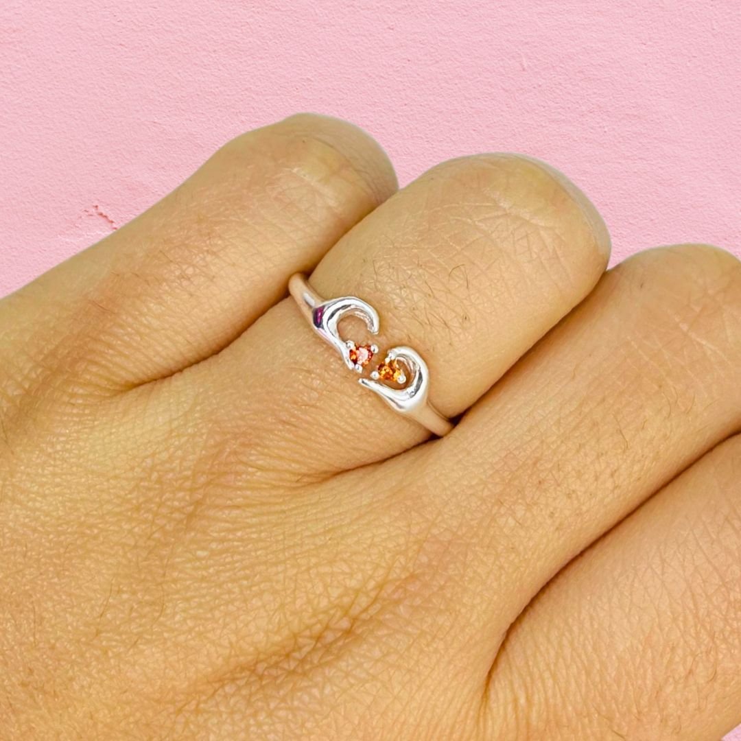 Anillo Emoji manos corazon con cubic Anaranjado Plata Italiana