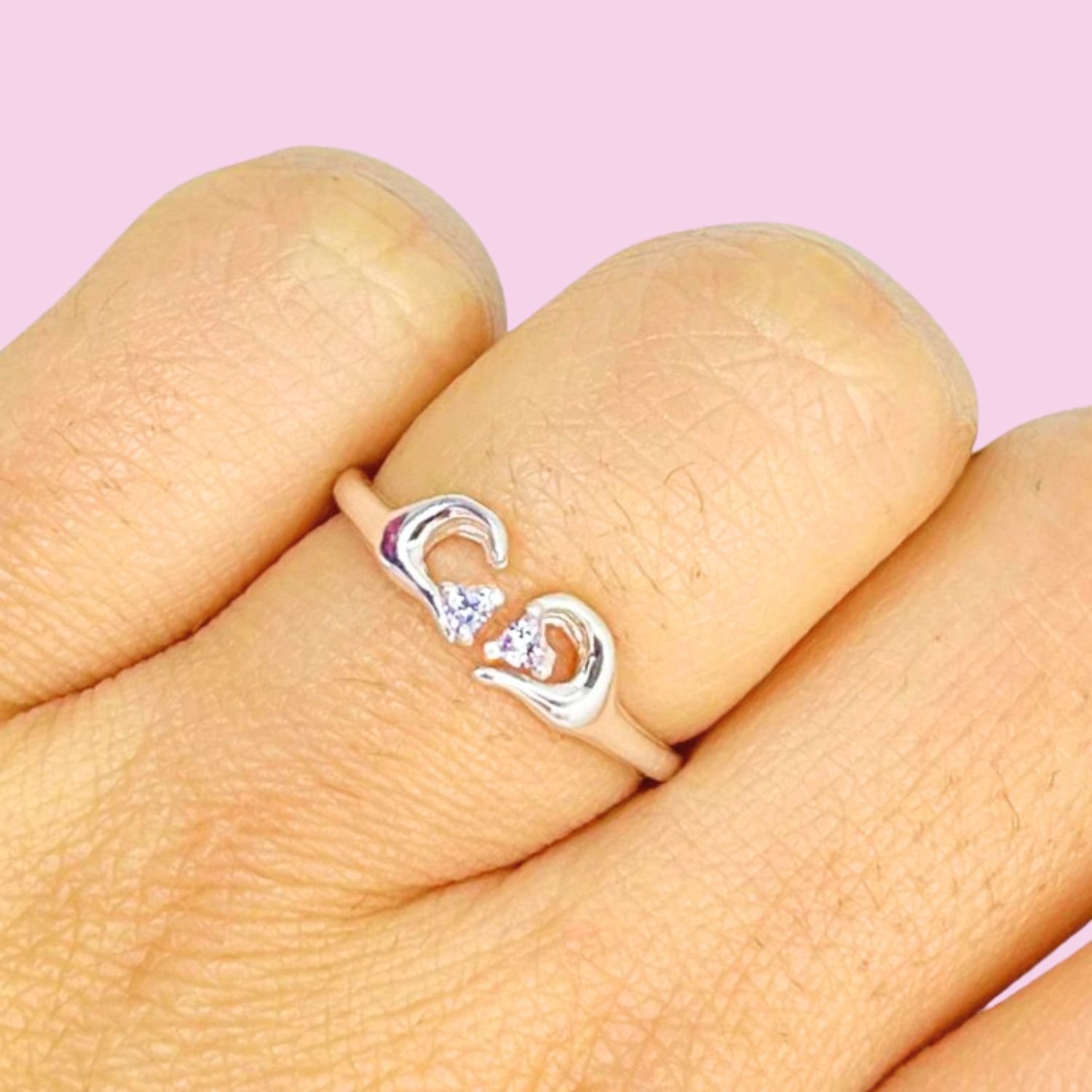 Anillo Emoji manos corazon con cubic Blanco Plata Italiana