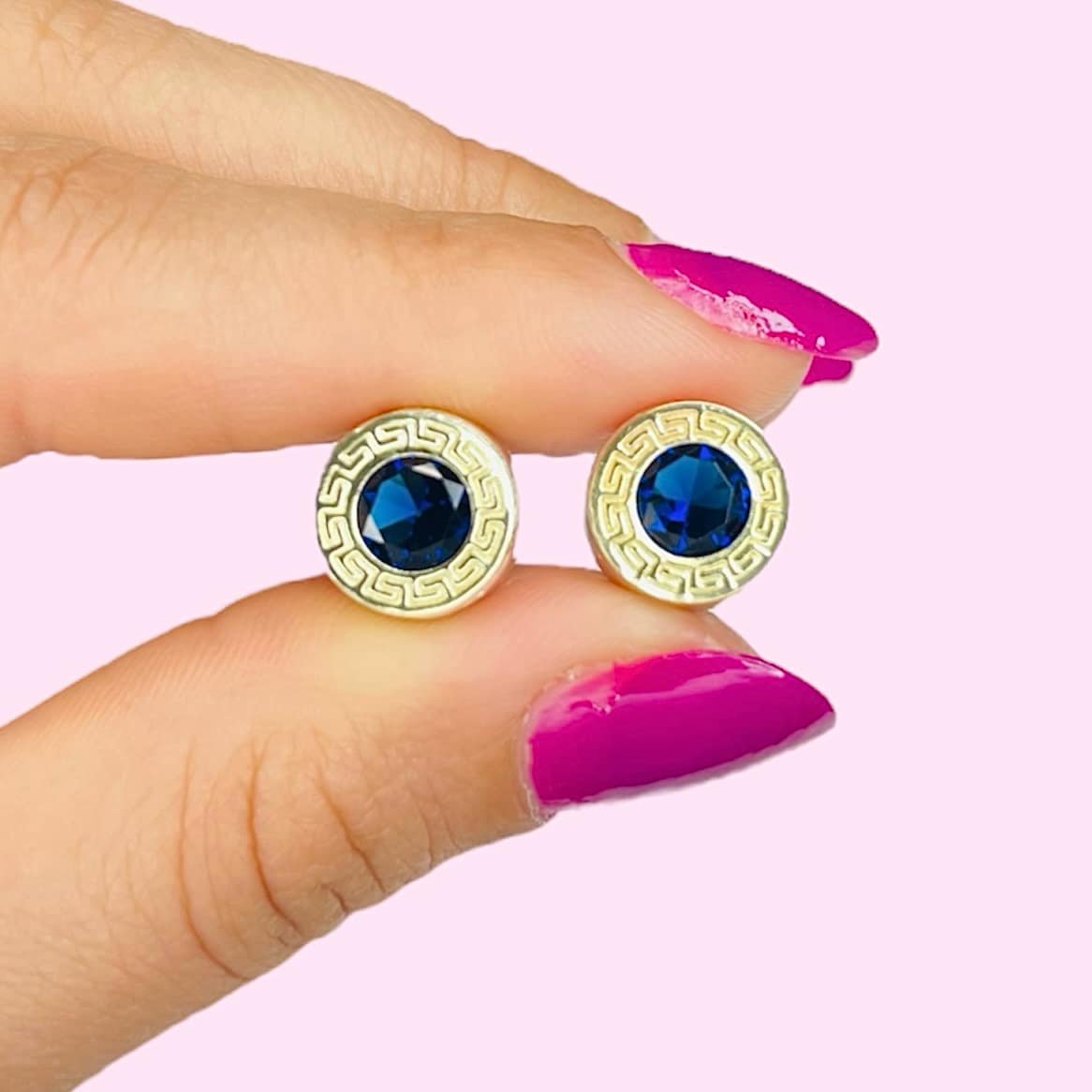 Aritos Guarda Griega con cubic Zafiro 11mm plata y Oro