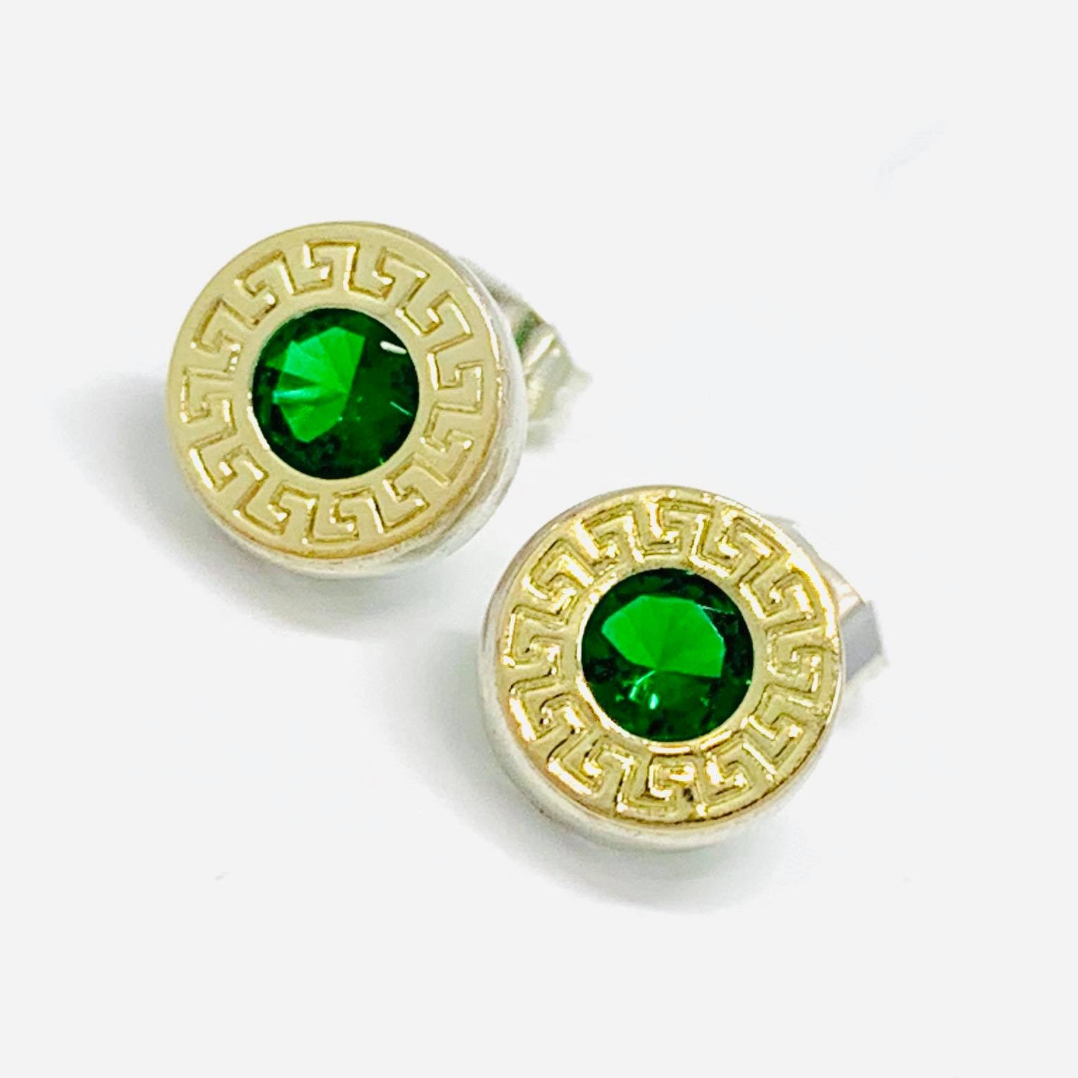 Aritos Guarda Griega Chico Esmeralda plata y Oro