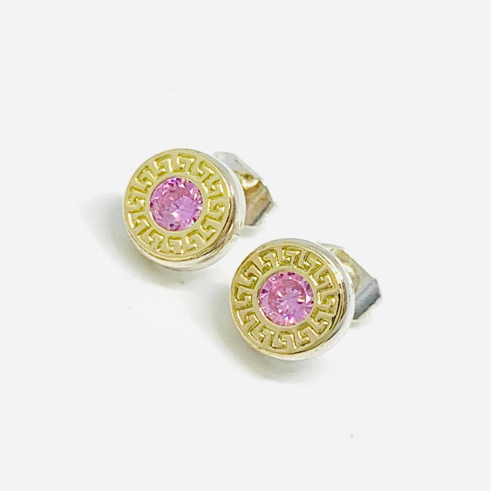 Aritos Guarda Griega mini rosa plata y Oro