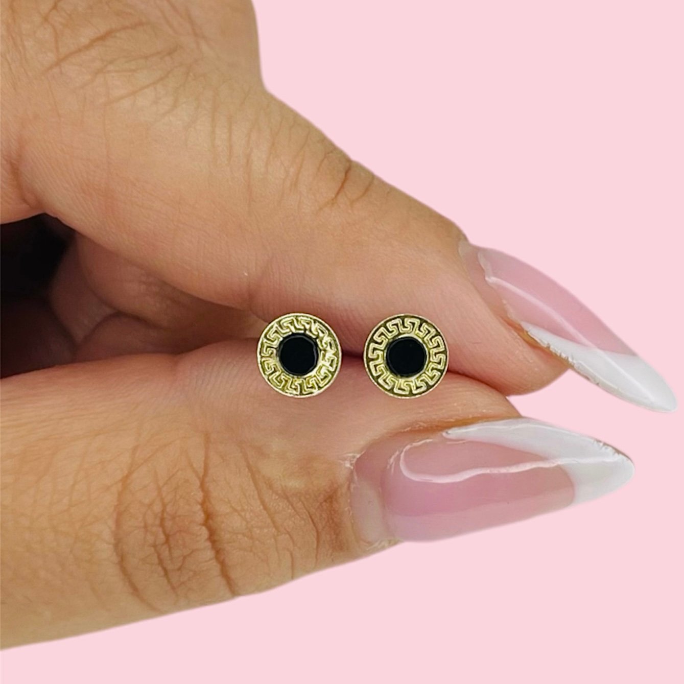 Aritos Guarda Griega Chico 7mm con Onix Plata y Oro