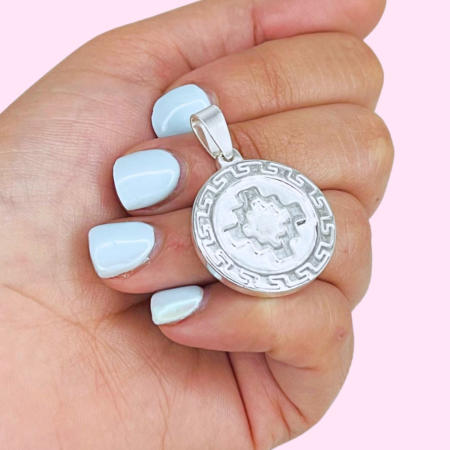 Dije Guarda Griega 35mm Acero Blanco