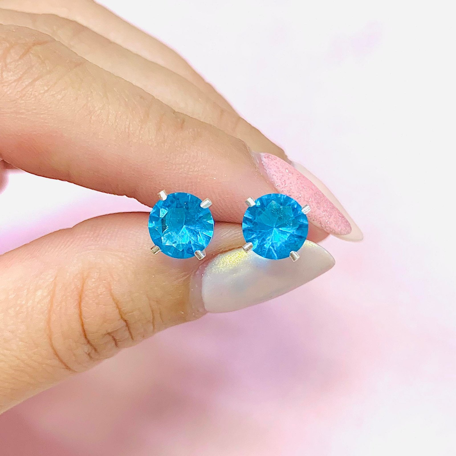 Aros con cubic Aguamarina 8mm redondo de Plata 925