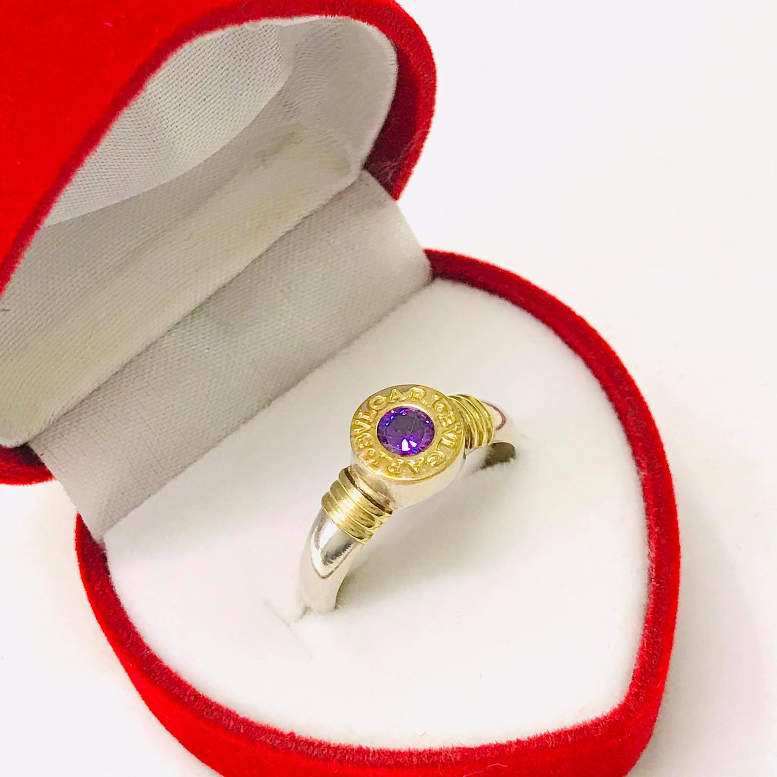 ANILLO BVLG Redondo chico Amatista de Plata y oro