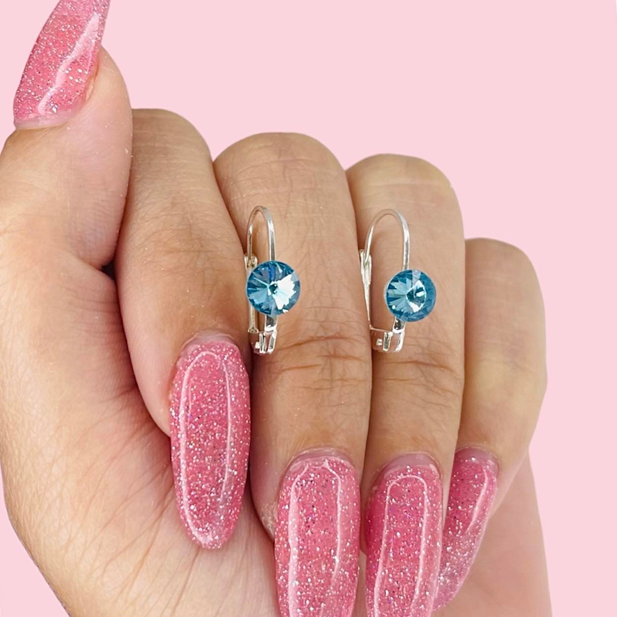 Aros Laura con piedra Mediana aguamarina Laminado de Plata 925