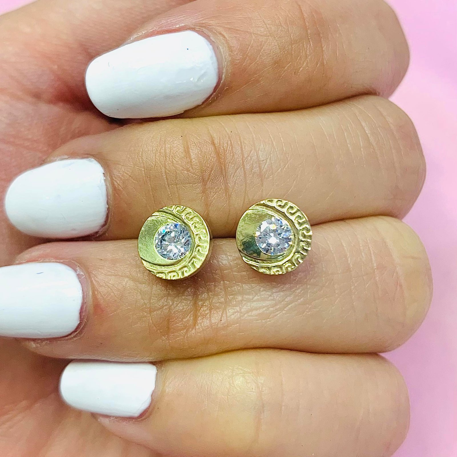 Aritos Guarda Griega con cubic blanco de Plata y Oro