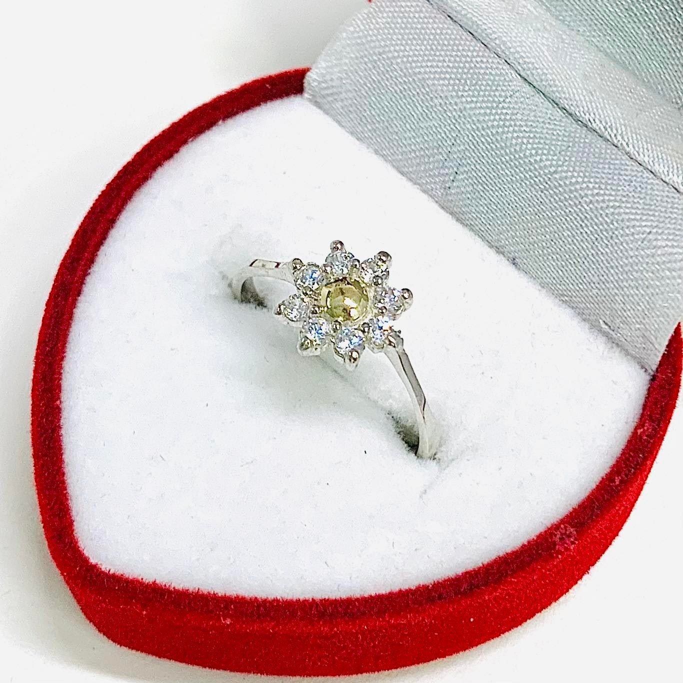 Anillo Roseta flor Blanco de Plata y Oro