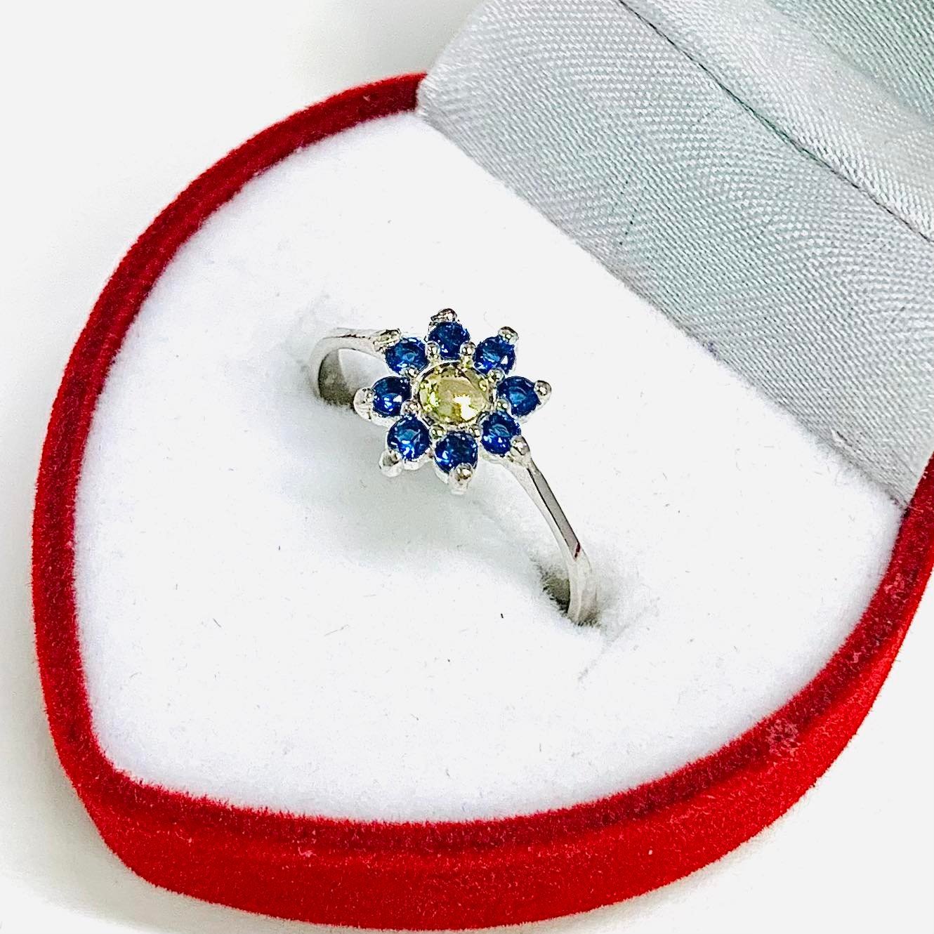 Anillo Roseta flor zafiro de Plata y Oro