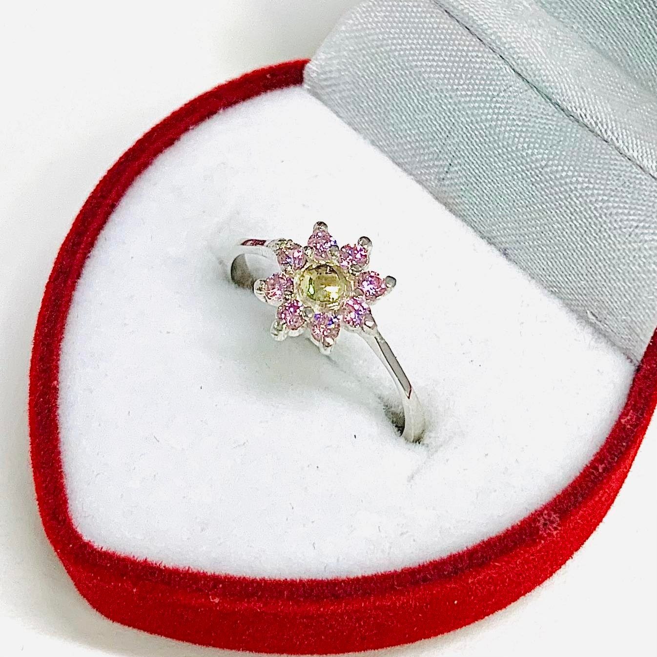 Anillo Roseta flor rosa de Plata y Oro