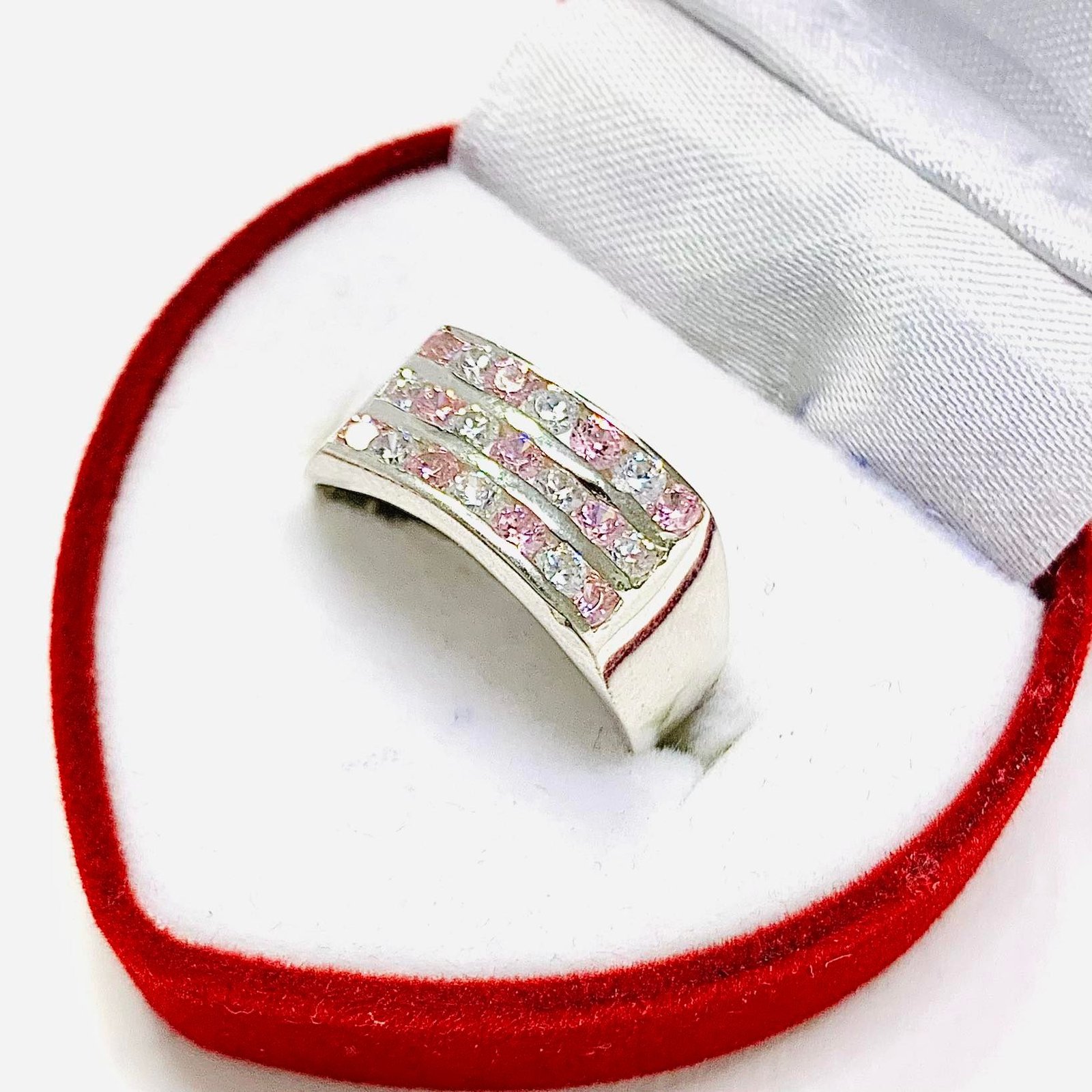 Anillo triple sin fin Blanco con rosa de Plata 925