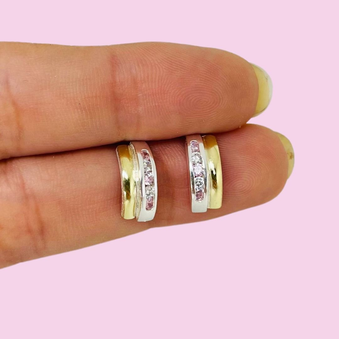 Aros Media Caña Sin Fin Blanco-rosa Plata y Oro