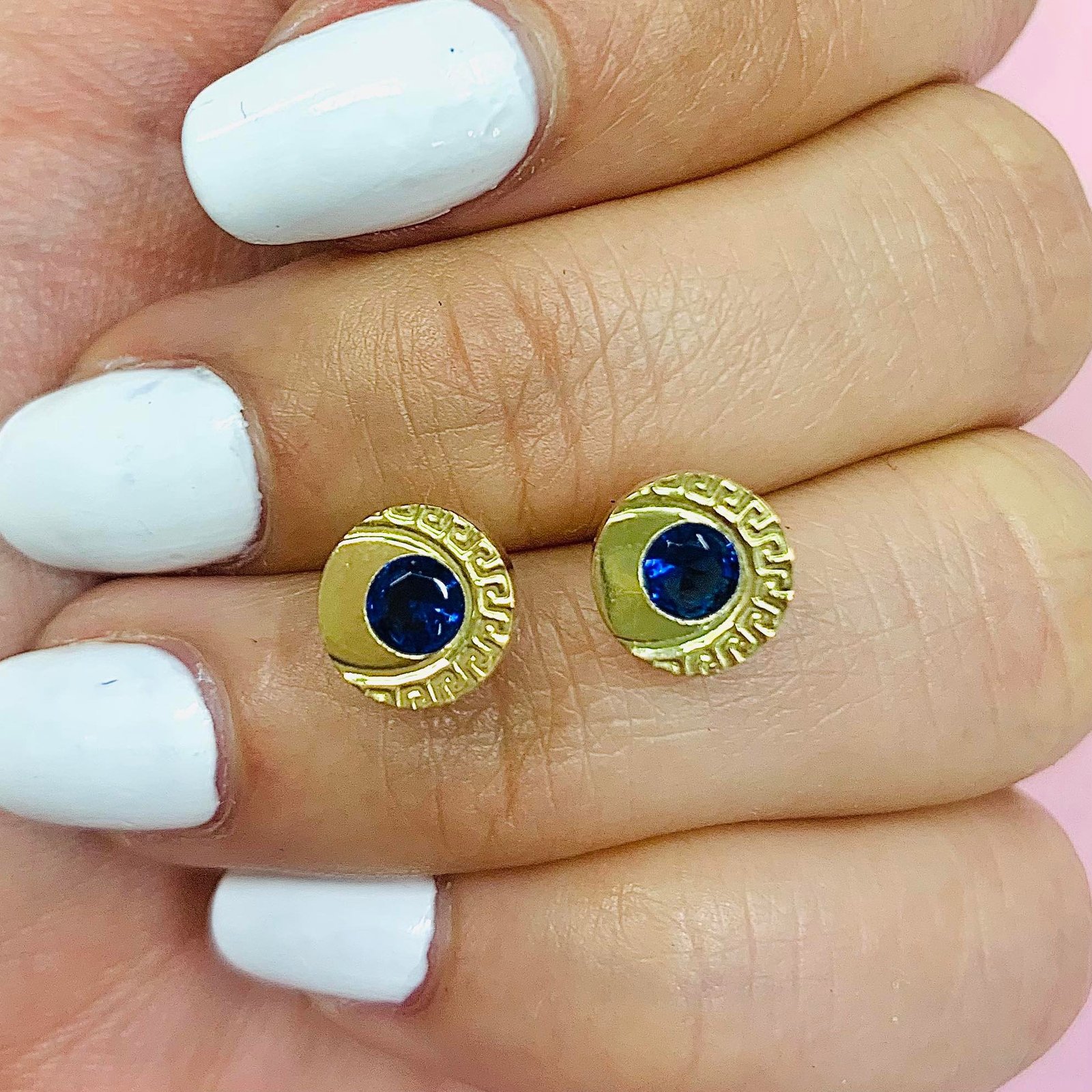 Aritos Guarda Griega con cubic zafiro de Plata y Oro